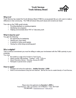 Fillable Online yst Youth Advisory Board - yst Fax Email Print - pdfFiller