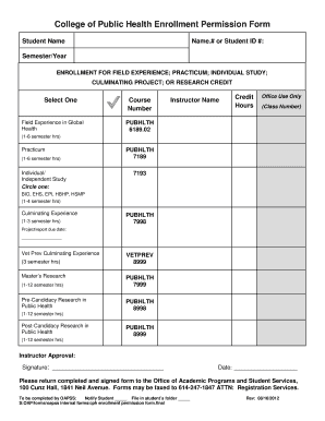 Fillable Online cph osu College of Public Health Enrollment Permission ...
