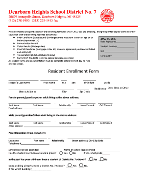 Fillable Online Resident Student Enrollment Forms - Dearborn Heights ...