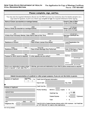Fillable Online stillwaterny Fax Application for Copy of Marriage ...