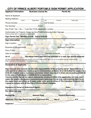 Fillable Online CITY OF PRINCE ALBERT PORTABLE SIGN PERMIT APPLICATION ...