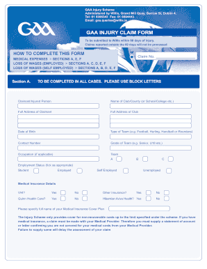Fillable Online stsylvesters GAA Claim Form 2005 - St Sylvesters GAA ...