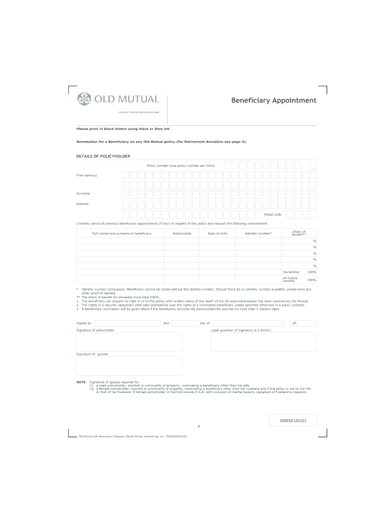 Fillable Online Beneficiary Appointment - Afken Wealth Management Fax ...