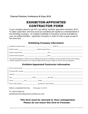 Fillable Online EXHIBITOR-APPOINTED CONTRACTOR FORM Fax Email Print ...