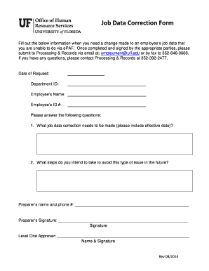 Fillable Online hr ufl Job Data Correction Form Fax Email Print - pdfFiller