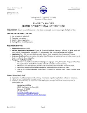 Fillable Online LIABILITY WAIVER PERMIT APPLICATION amp INSTRUCTIONS ...