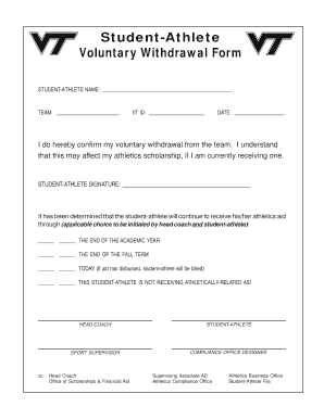 Fillable Online athletics vt Student-Athlete Voluntary Withdrawal Form ...