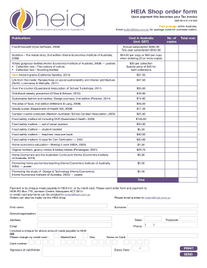 Fillable Online heia com HEIA Shop order form - Home Economics ...