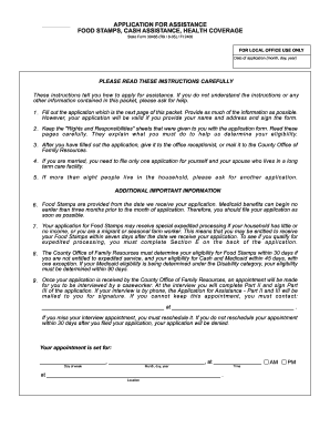 Fillable Online Application for assistance food stamps, cash assistance ...