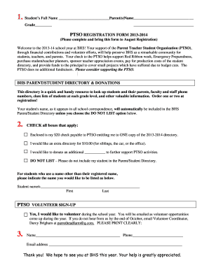 Fillable Online bisd303 PTSO REGISTRATION FORM - bisd303 Fax Email Print - pdfFiller