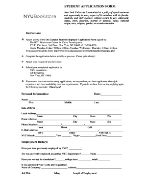 Fillable Online bookstores nyu NYU BOOKSTORES STUDENT APPLICATION Fax Email Print - pdfFiller
