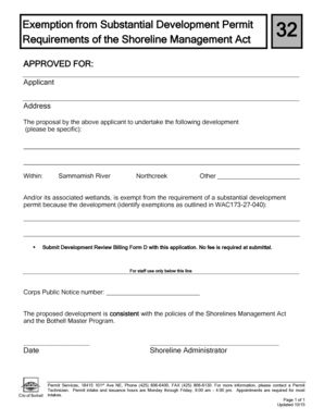 Fillable Online Exemption from Substantial Development Permit - City of ...