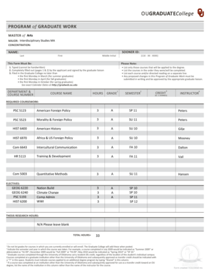 Fillable Online cas ou PROGRAM of GRADUATE WORK - Home College of Arts ...