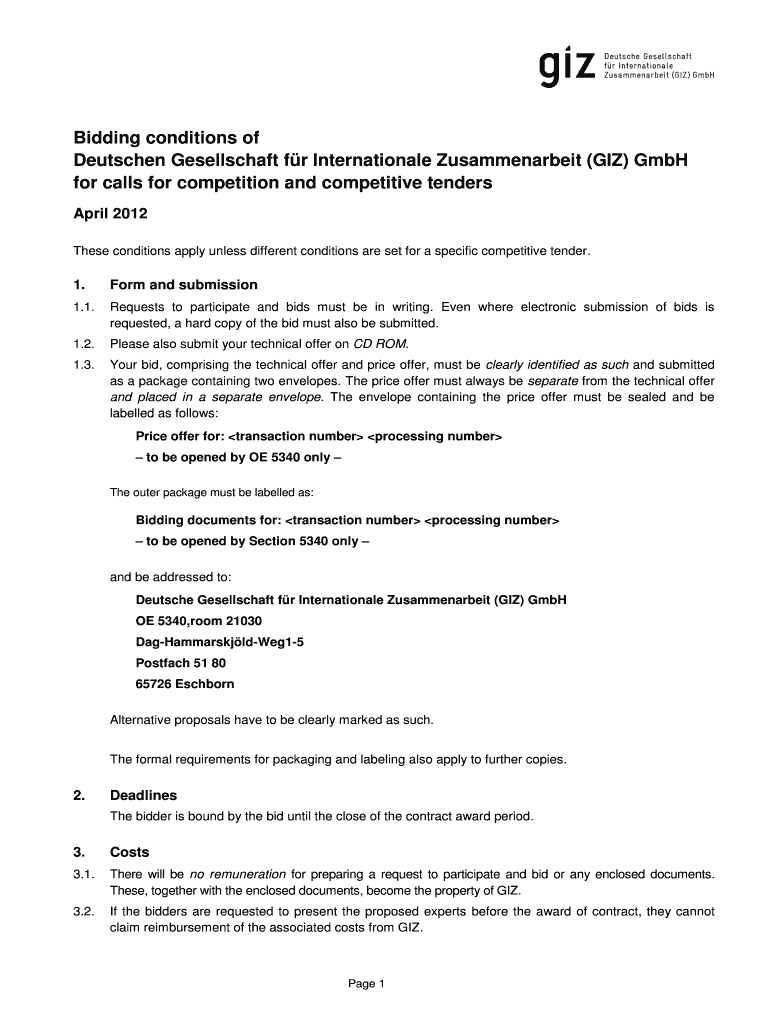 Fillable Online Bidding conditions of Fax Email Print - pdfFiller
