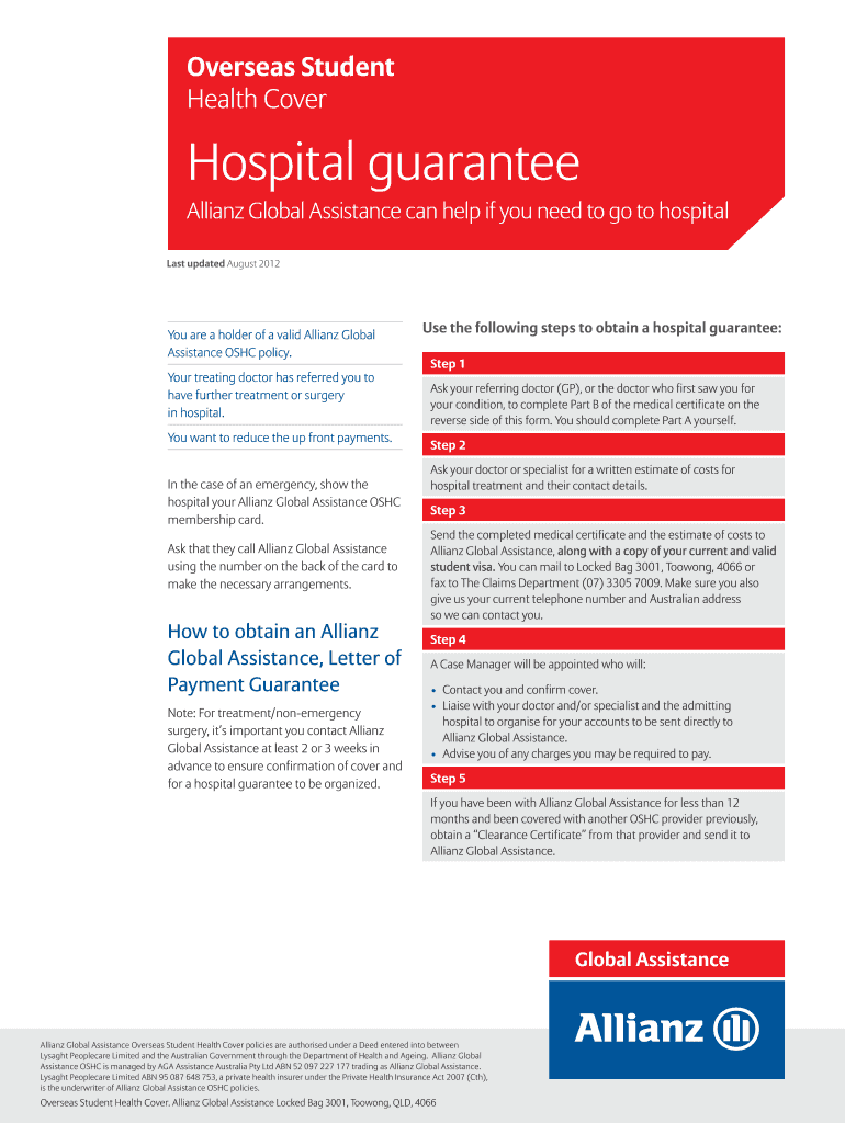 Fillable Online holmesglen edu Hospital guarantee - holmesglen edu Fax ...