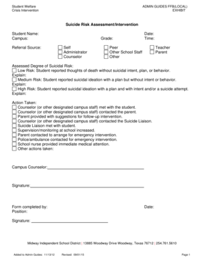 Fillable Online FFB Suicide Risk Report Form Fax Email Print - pdfFiller
