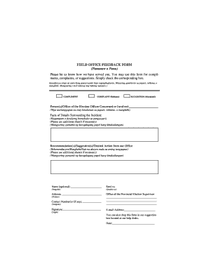 Fillable Online FIELD OFFICE FEEDBACK FORM Fax Email Print - pdfFiller