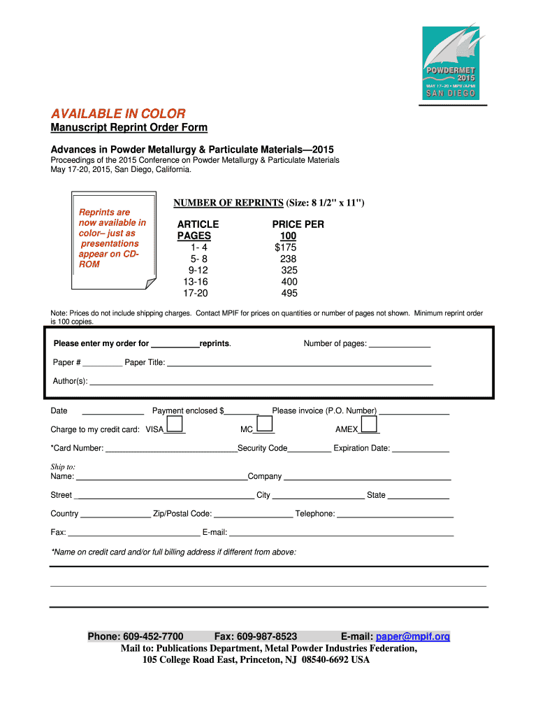 Fillable Online mpif Manuscript Reprint Order Form Fax Email Print - pdfFiller
