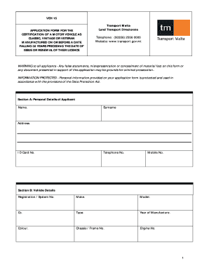 Fillable Online VEH 15 - Application form for the certification of a ...