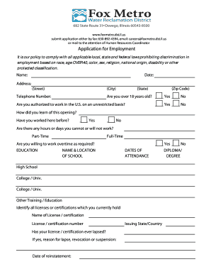 Fillable Online Application for Employment - Fox Metro Fox Metro Water ...