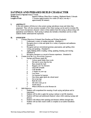 Fillable Online coreknowledge Sayings and Phrases Build Character ...