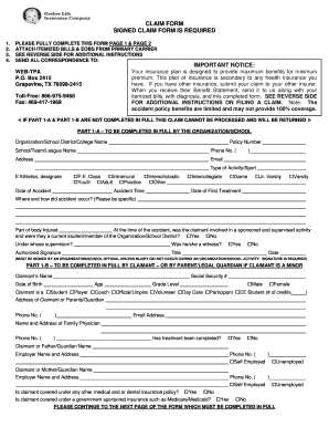 Fillable Online Claim form signed claim form is required - School ...