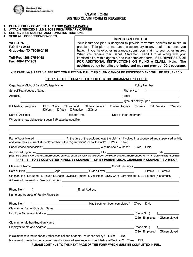 Fillable Online Claim form signed claim form is required - School ...