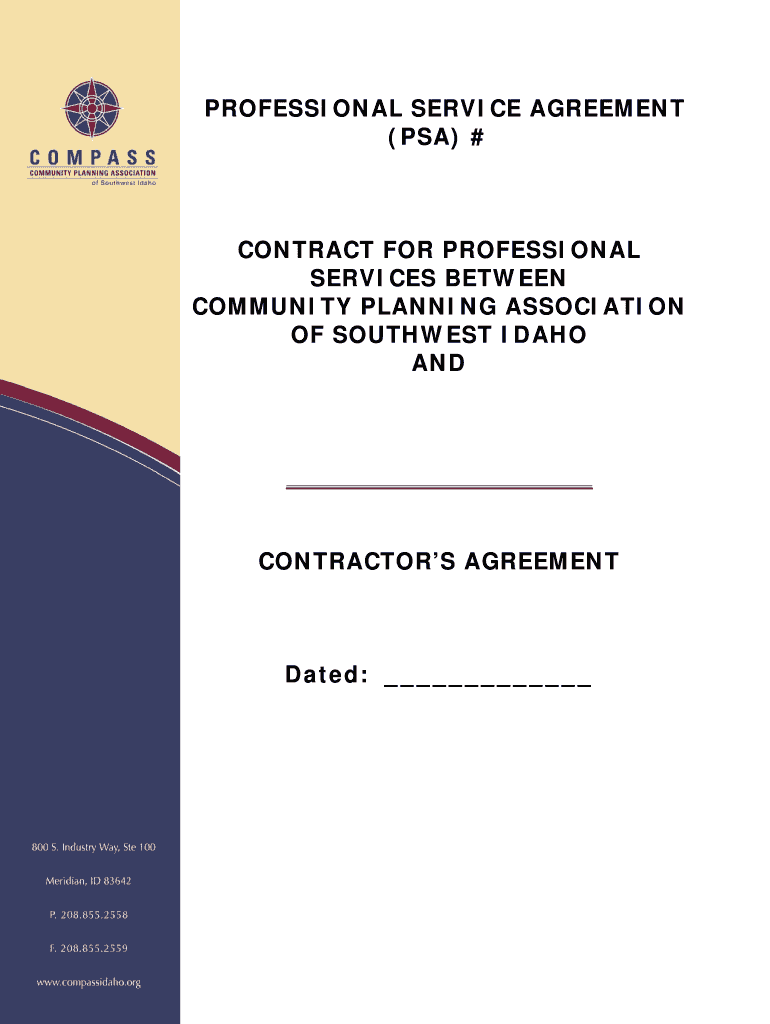 Fillable Online compassidaho Professional service agreement psa ...