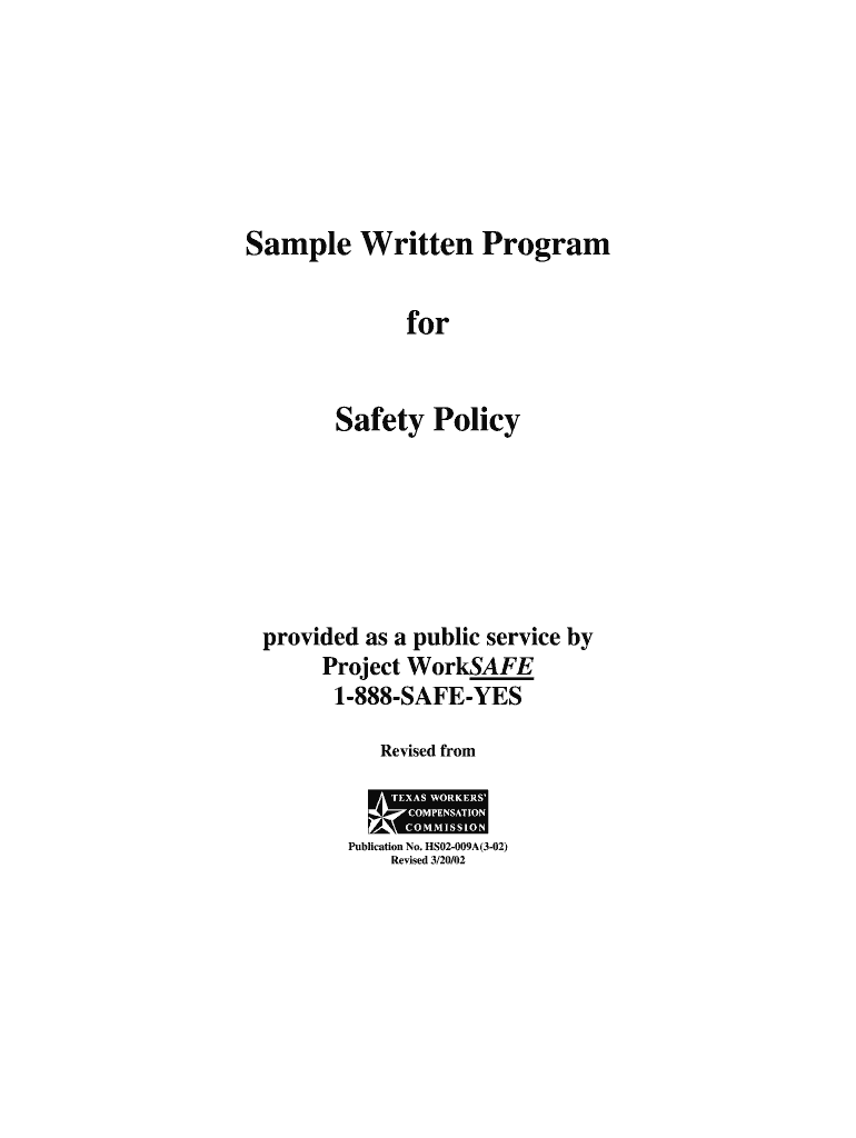 Fillable Online eaovt Sample Written Program For Safety Policy SAFE ...