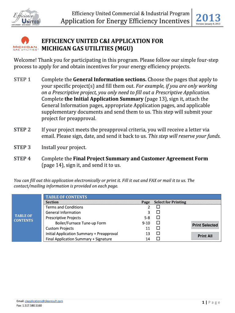 Fillable Online EFFICIENCY UNITED C&I APPLICATION FOR MICHIGAN GAS ...
