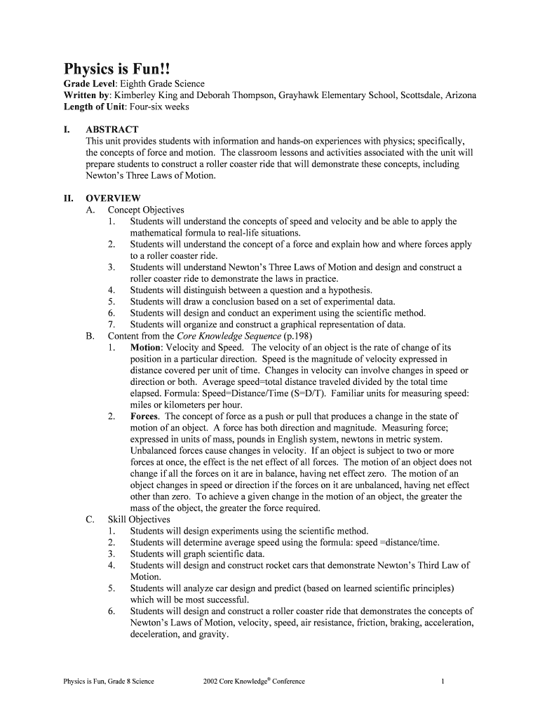 Fillable Online coreknowledge Physics is fun 2002 - Core Knowledge ...