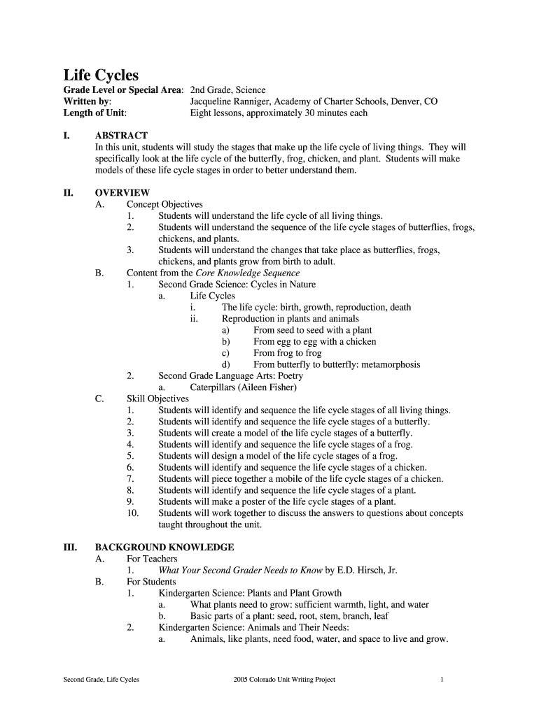 Fillable Online coreknowledge Life Cycles - coreknowledge Fax Email ...
