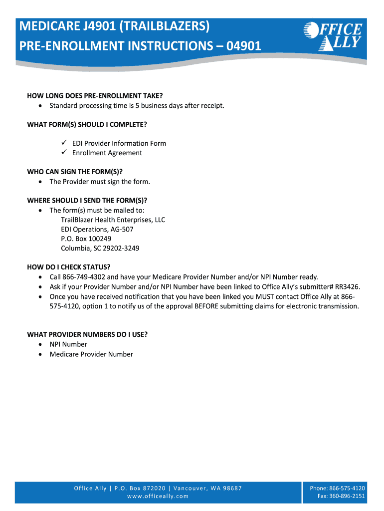 Fillable Online MEDICARE J4901 (TRAILBLAZERS) PRE-ENROLLMENT ...