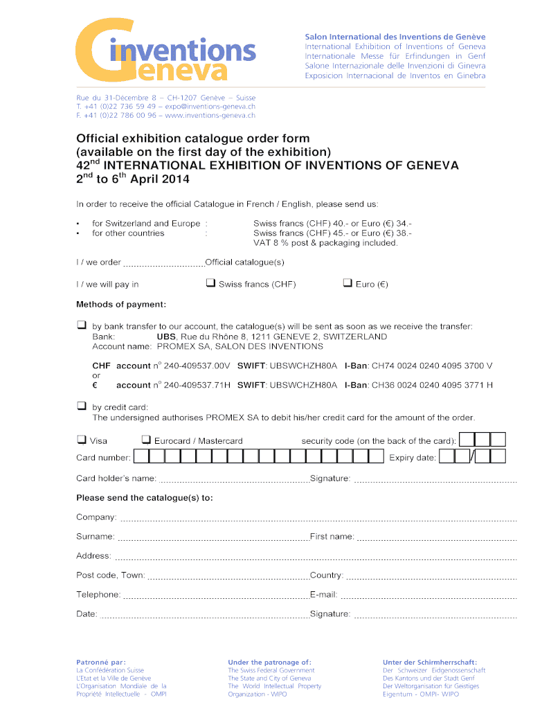 Fillable Online inventions-geneva Order form for the 42nd Exhibition - International Exhibition ...