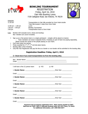 Fillable Online BOWLING TOURNAMENT REGISTRATION - Federation of ...