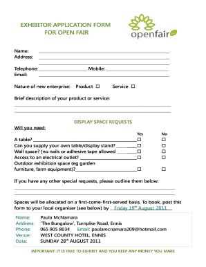Fillable Online ennischamber Exhibitor application form for open fair ...