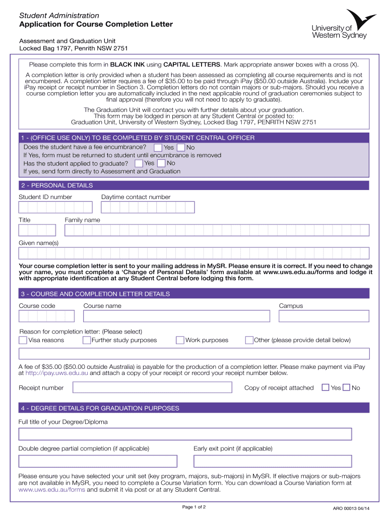 Fillable Online uws edu Student Administration Application for Course ...