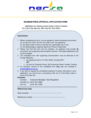 Fillable Online nersa org MAXIMUM PRICE APPROVAL APPLICATION FORM - NERSA Fax Email Print ...