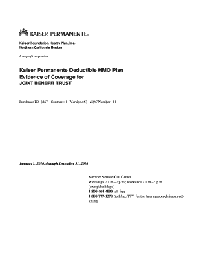 Fillable Online Kaiser Permanente Evidence of Coverage - Joint Benefit ...