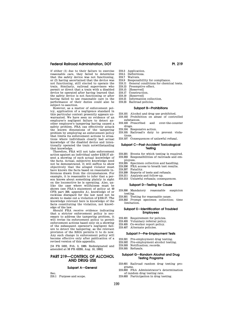 Fillable Online Federal Railroad Administration, DOT Pt. 219 Fax Email ...