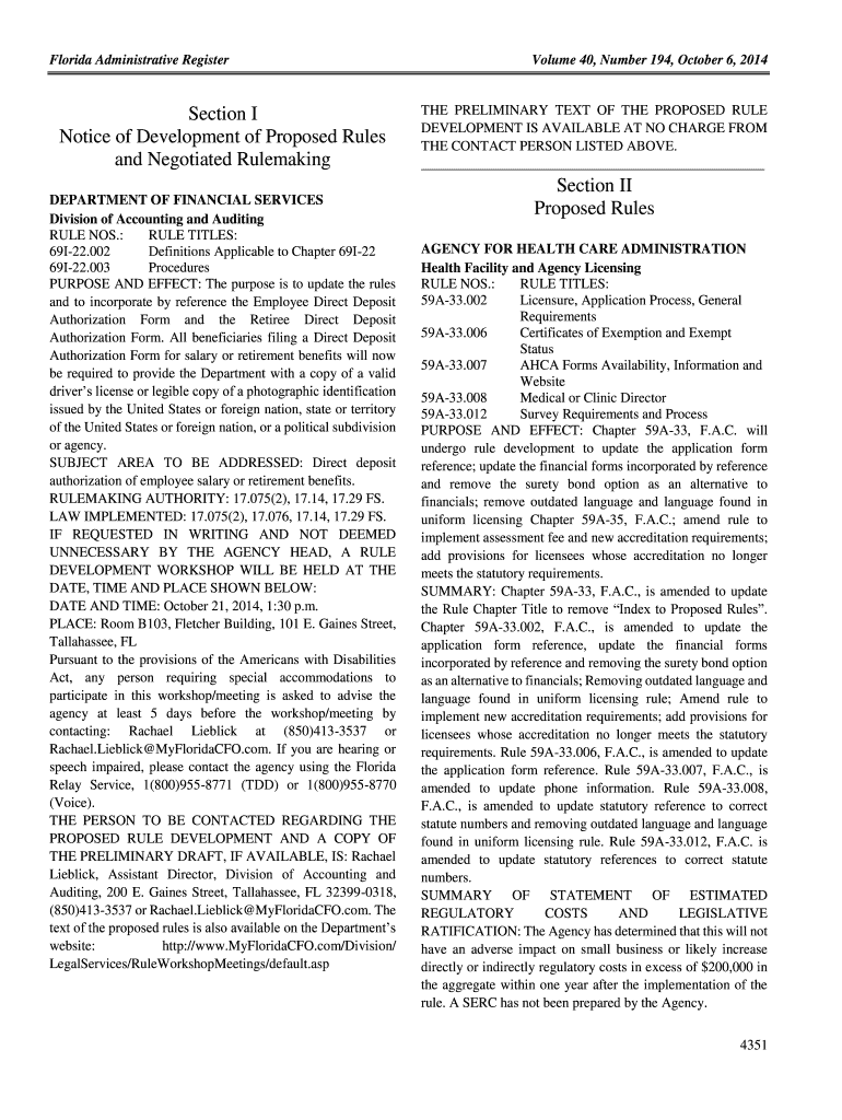 Fillable Online flrules Florida Administrative Register - Florida ...