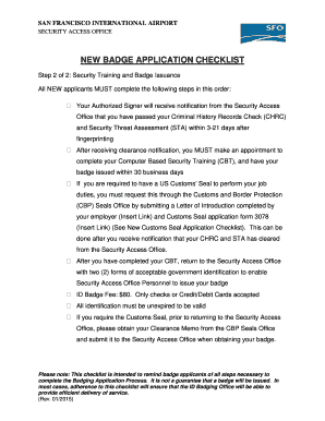 Fillable Online NEW BADGE APPLICATION CHECKLIST Fax Email Print - pdfFiller