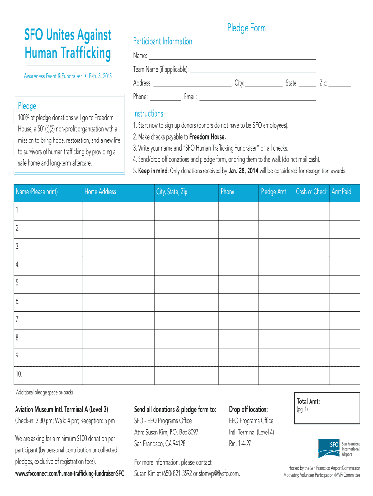 Fillable Online Pledge Form. - SFO Connect Fax Email Print - pdfFiller