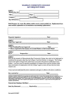 Fillable Online massbay MASSBAY COMMUNITY COLLEGE KEY REQUEST FORM Fax Email Print - pdfFiller