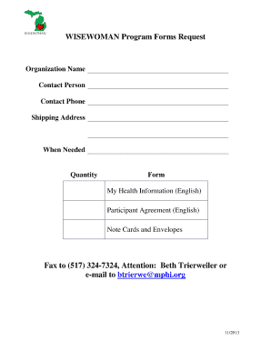 Fillable Online michigancancer Reorder Form for WISEWOMAN Program Forms - Michigan Cancer ...