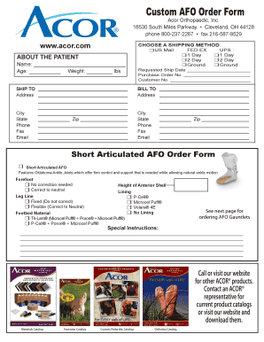 Fillable Online Custom AFO Order Form - Acor Orthopaedic Inc Fax Email ...