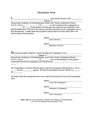 Fillable Online northumberlandpresbytery Dissolution Form Fax Email ...