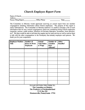 Fillable Online northumberlandpresbytery Church Employee Report Form ...