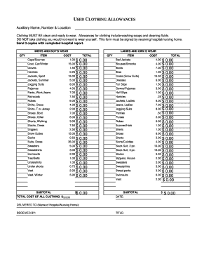 Fillable Online lotcs USED CLOTHING ALLOWANCES - lotcs Fax Email Print ...