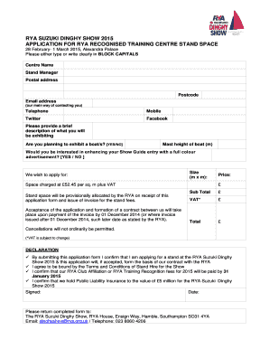 Fillable Online RYA SUZUKI DINGHY SHOW 2015 APPLICATION FOR RYA RECOGNISED ... Fax Email Print ...